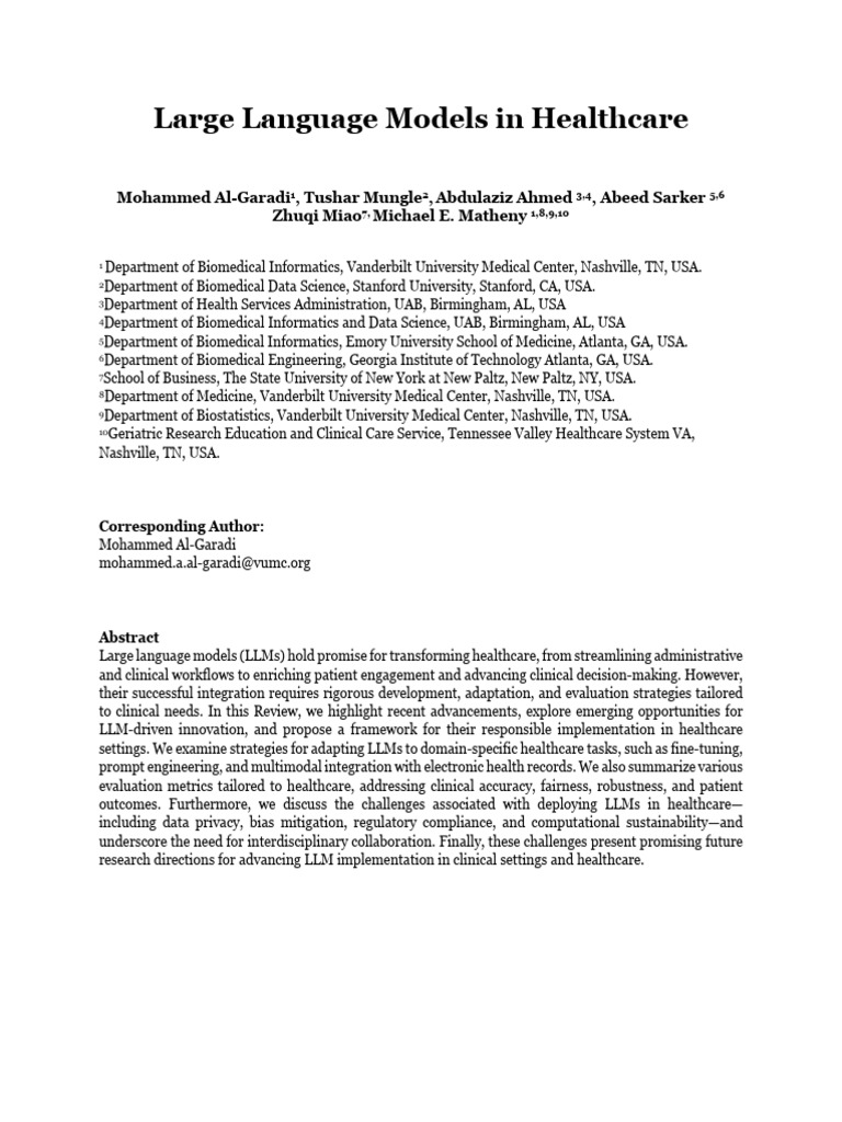 Large Language Models in Healthcare | PDF | Health Care | Accuracy And ...
