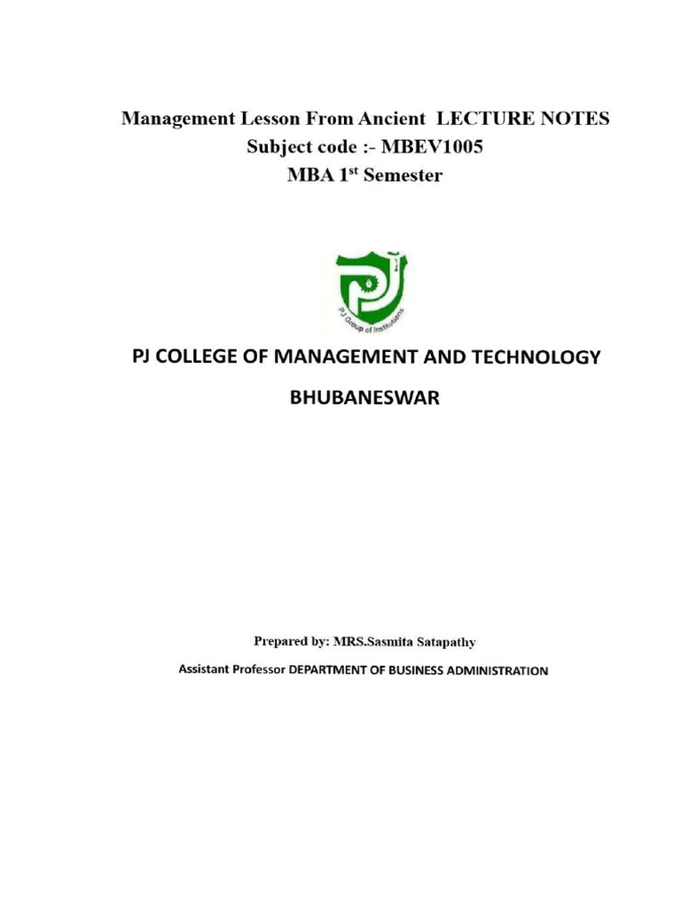 Management Ancient Lessson MBA 1st Sem | PDF