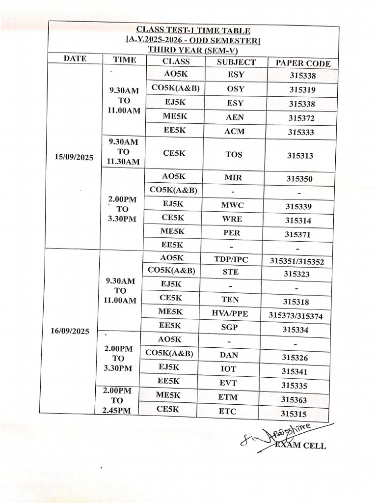 Revised Timetable For ME & CE5k | PDF