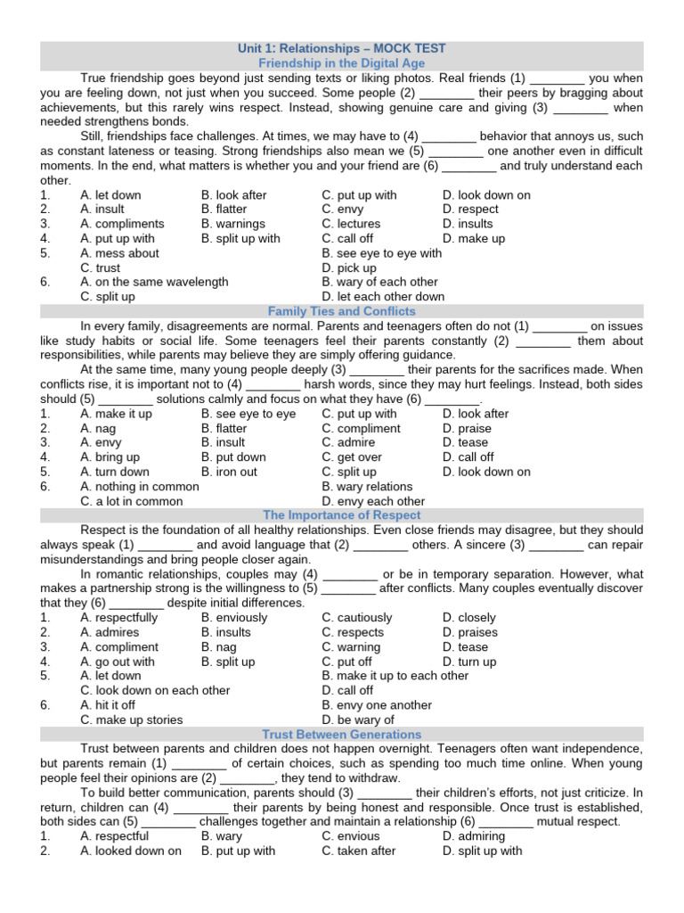 Guided Cloze Tests Unit1 | PDF | Psychological Concepts | Behavioural ...