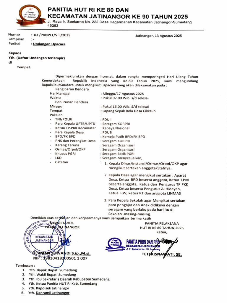 Undangan Hut Ri Kecamatan Jatinangor | PDF
