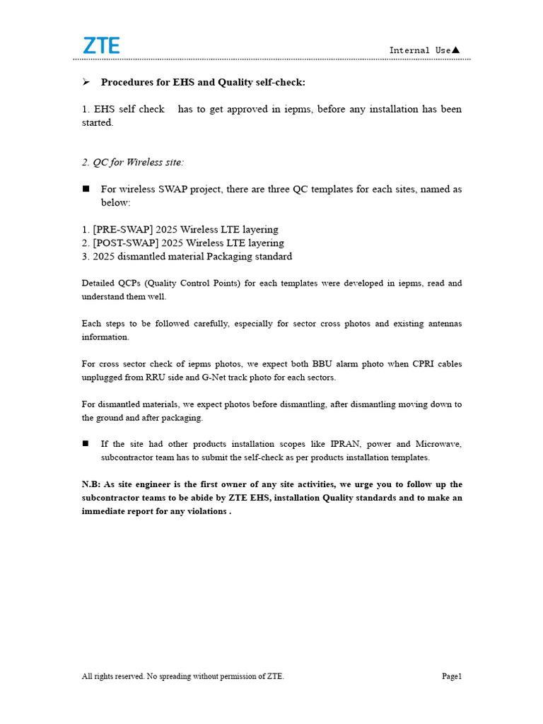 EHS and Quality Self Check Procedure | PDF