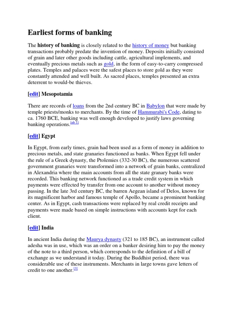 Earliest Forms of Banking | PDF | Financial Services | Money