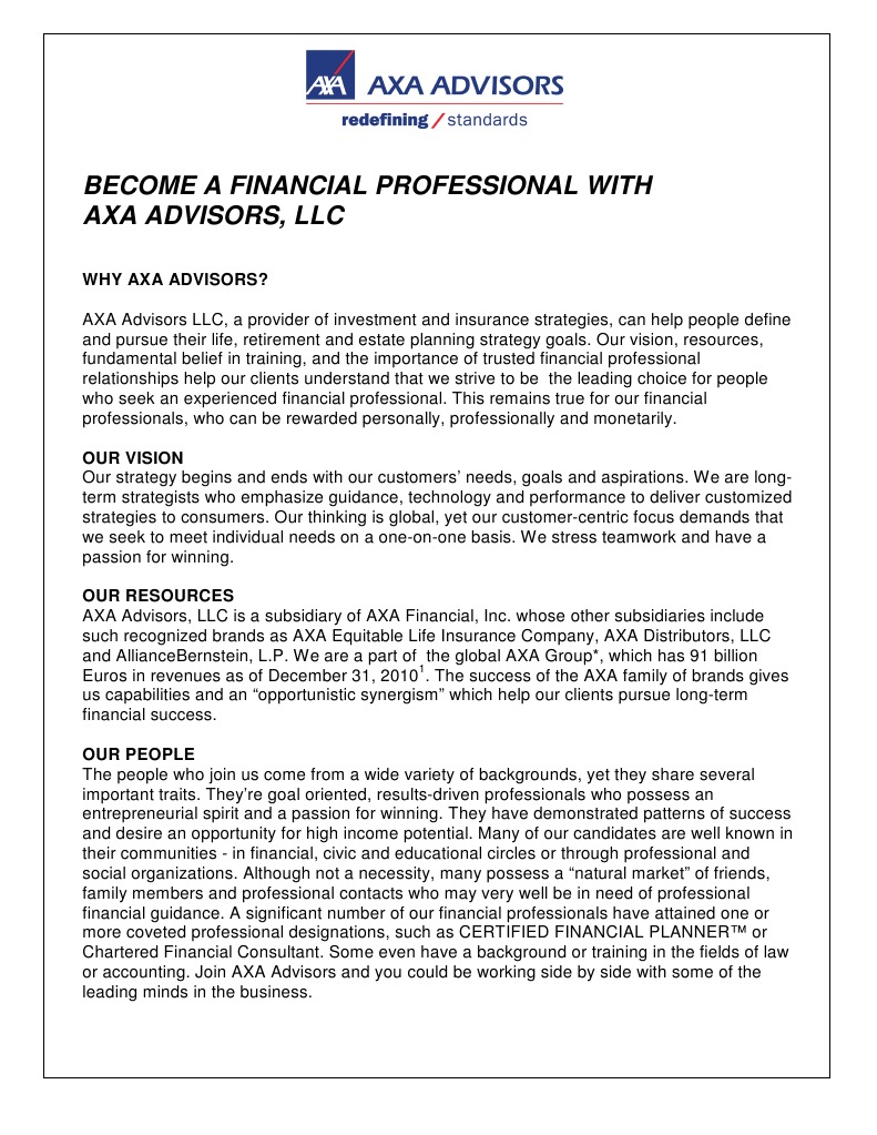 Become A Financial Professional With AXA Advisors | PDF | Professional ...
