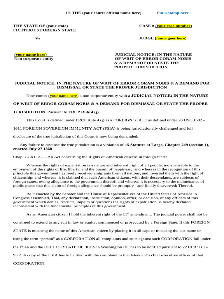 Judicial Notice & Jurisdiction Demand | PDF | Treason | Title 18 Of The ...