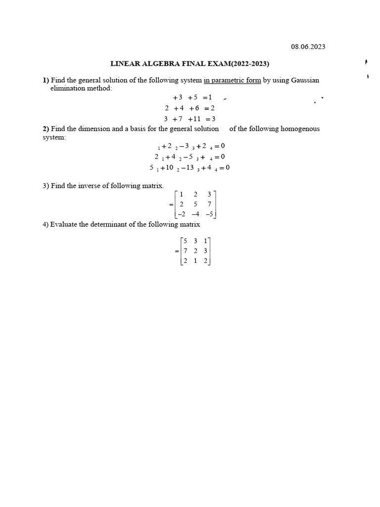 Linear Algebra-final Exam | PDF