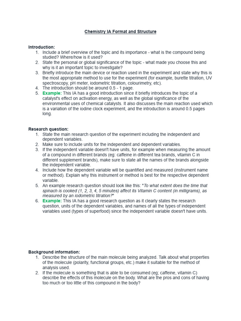 IB Chemistry IA Structure Guide | PDF | Methodology | Experiment