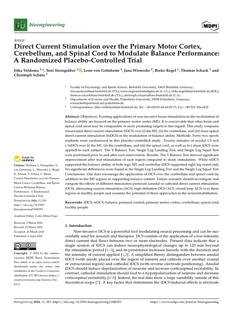 Direct Current Stimulation Over the Primary Motor Cortex, Cerebellum ...