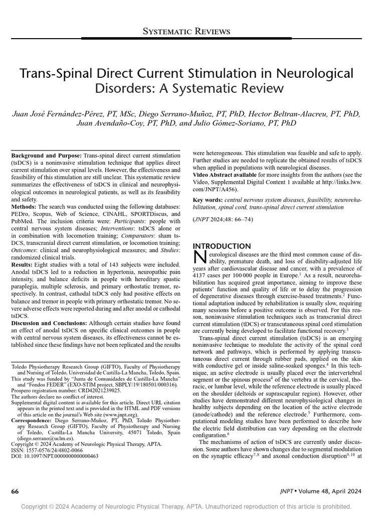 Trans Spinal Direct Current Stimulation in.2 | PDF | Systematic Review | Neurological Disorders