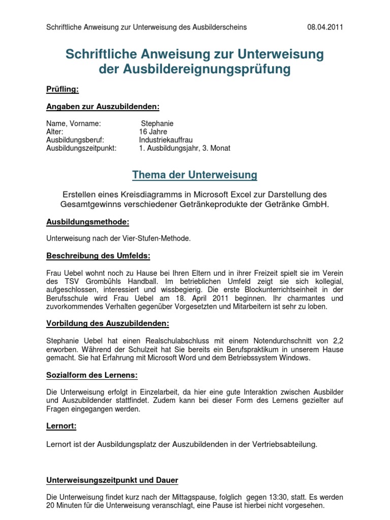 Schriftliche Anweisung Zur Unterweisung | PDF