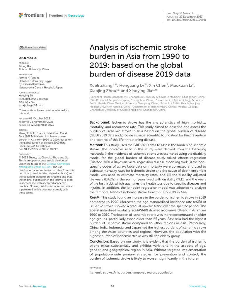 Ischemic Stroke Burden in Asia 1990-2019 | PDF | Stroke | Ischemia
