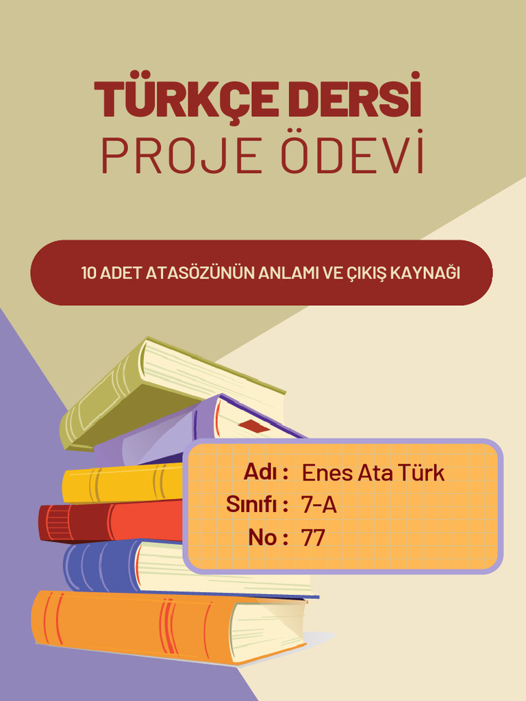 Renkli Eğitim Türkçe Dersi Proje Ödev Kapağı Belge PDF | PDF