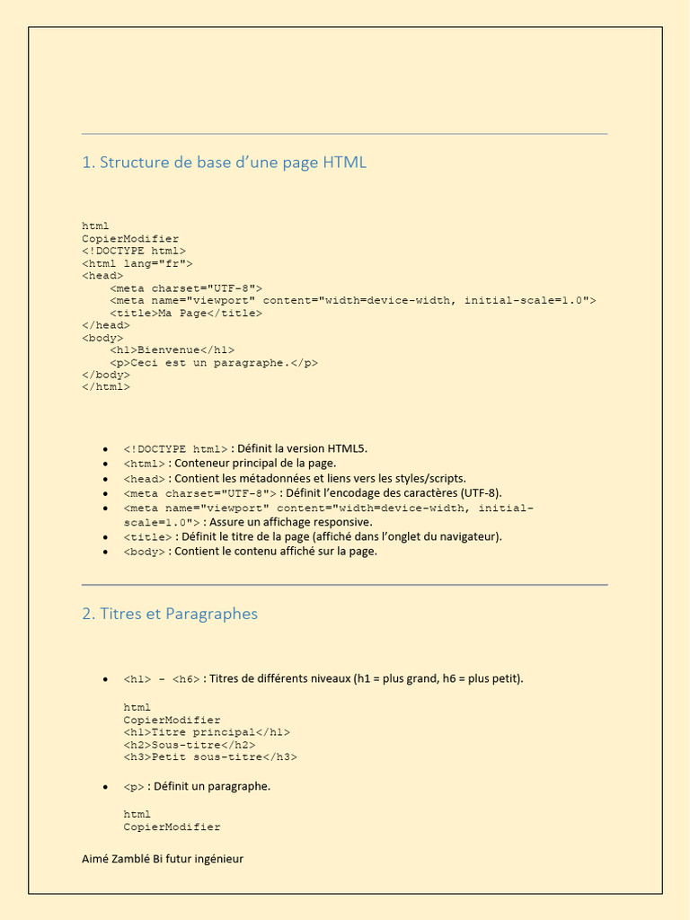 Guide complet des éléments HTML et CSS | PDF | Html | Langage de balisage