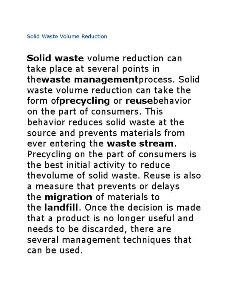 Solid Waste Volume Reduction | Municipal Solid Waste | Recycling