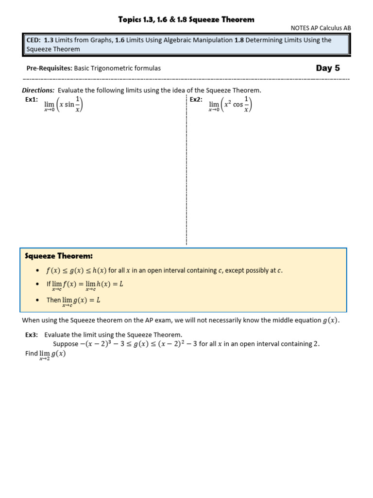 Day+5+-+Topics+1 3,+1 6+&+18+Squeeze+Theorem | PDF | Function ...