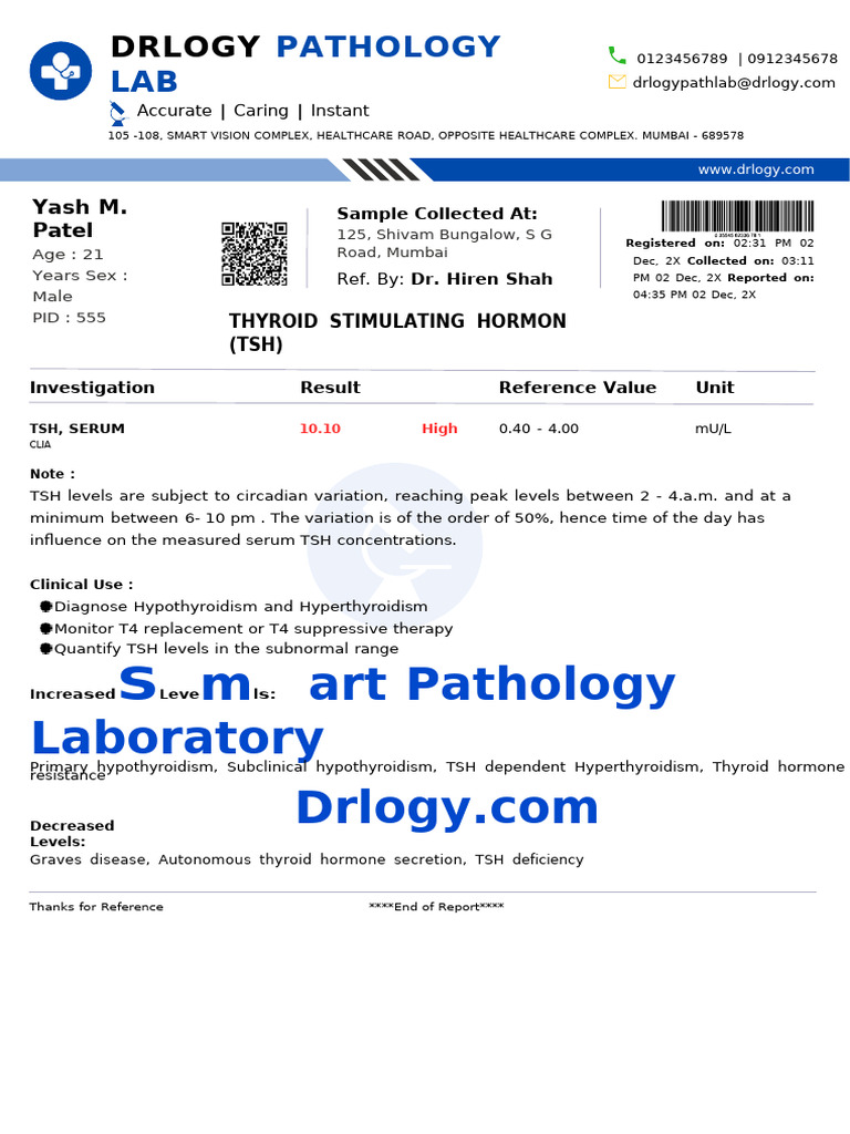Pathology Lab TSH Test Report | PDF | Thyroid Stimulating Hormone ...