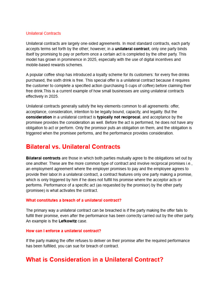 Unilateral Contract (28!08!2025) Decoded Version | PDF | Consideration ...