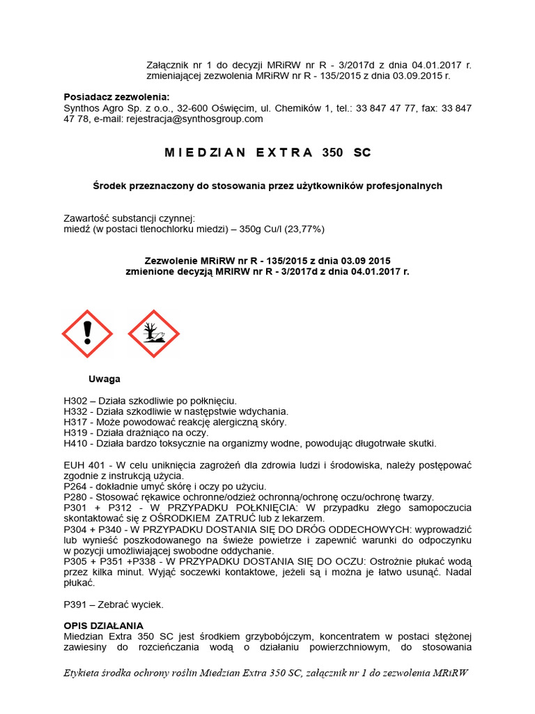 Miedzian Extra 350 SC Zast - Prof | PDF
