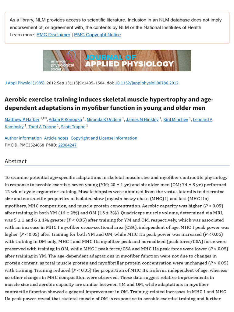 Aerobic Training Effects on Muscle in Men | PDF | Skeletal Muscle