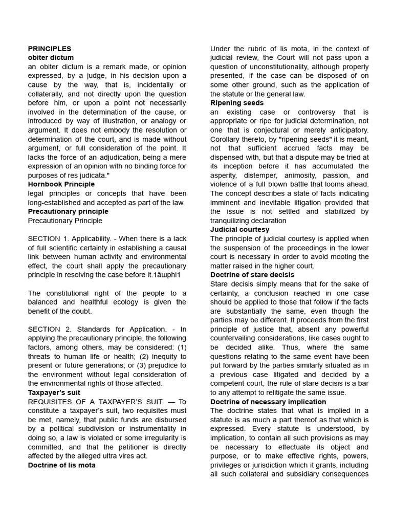 Civpro1 Doctrines Principles | PDF | Precedent | Judgment (Law)