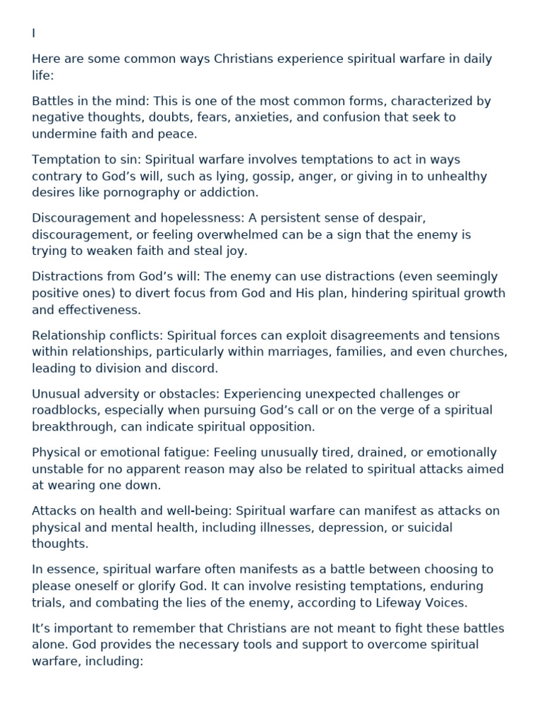 Navigating Spiritual Warfare in Faith | PDF | Spiritual Warfare | Satan