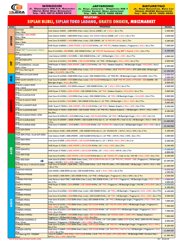 00 PL Bleza - Laptop - 25.01.2024 | PDF | Intel | Computer Hardware