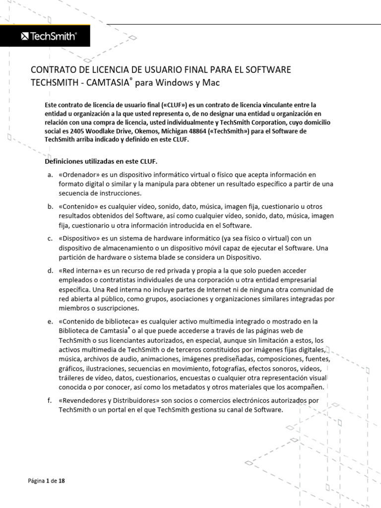 TechSmith Camtasia Studio Spanish EULA | PDF | Software | Propiedad