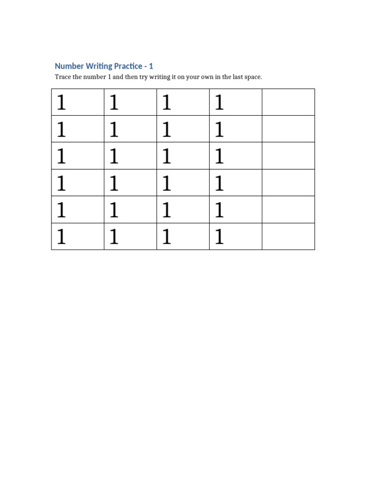 Number1 Writing Practice | PDF