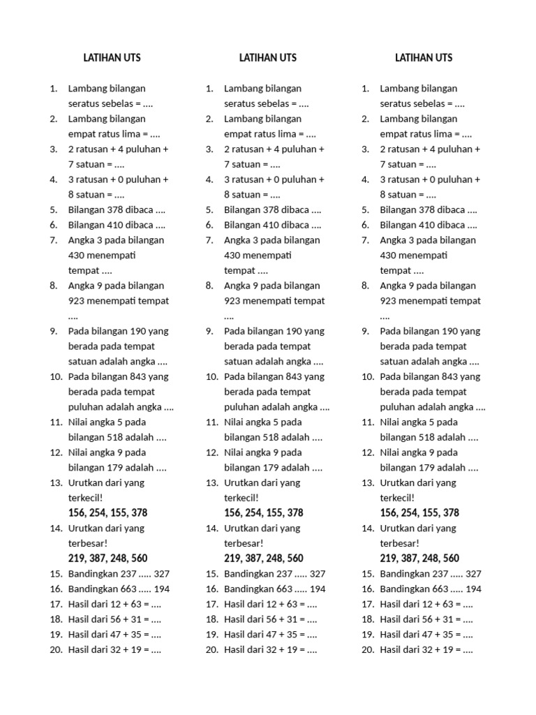 Latihan Uts Matematika | PDF