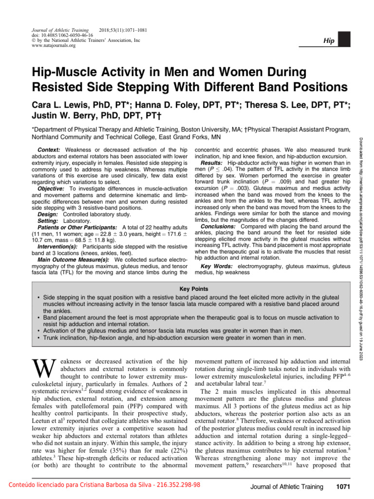 Hip-Muscle Activity in Men and Women During Resisted Side Stepping With ...