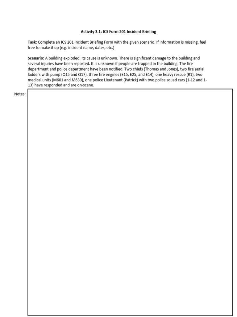Visual 3.15 - Activity 3.1 - ICS Form 201 Incident Briefing - Fillable ...