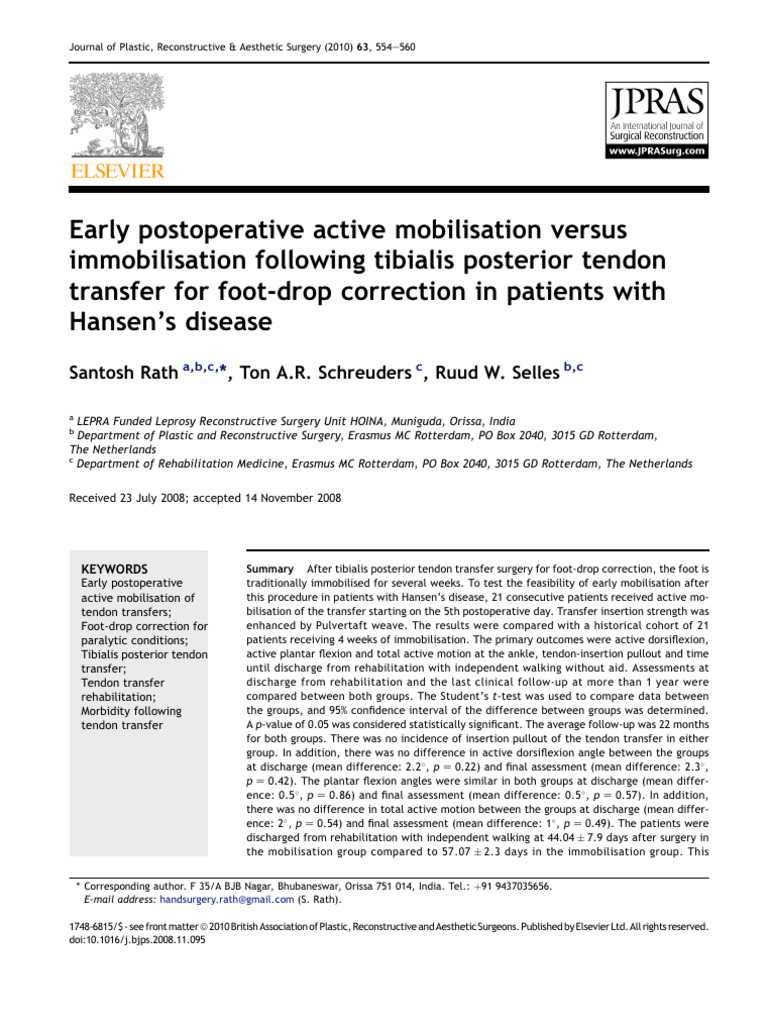 Early Postoperative Active Mobilisation Versus | PDF | Medical ...