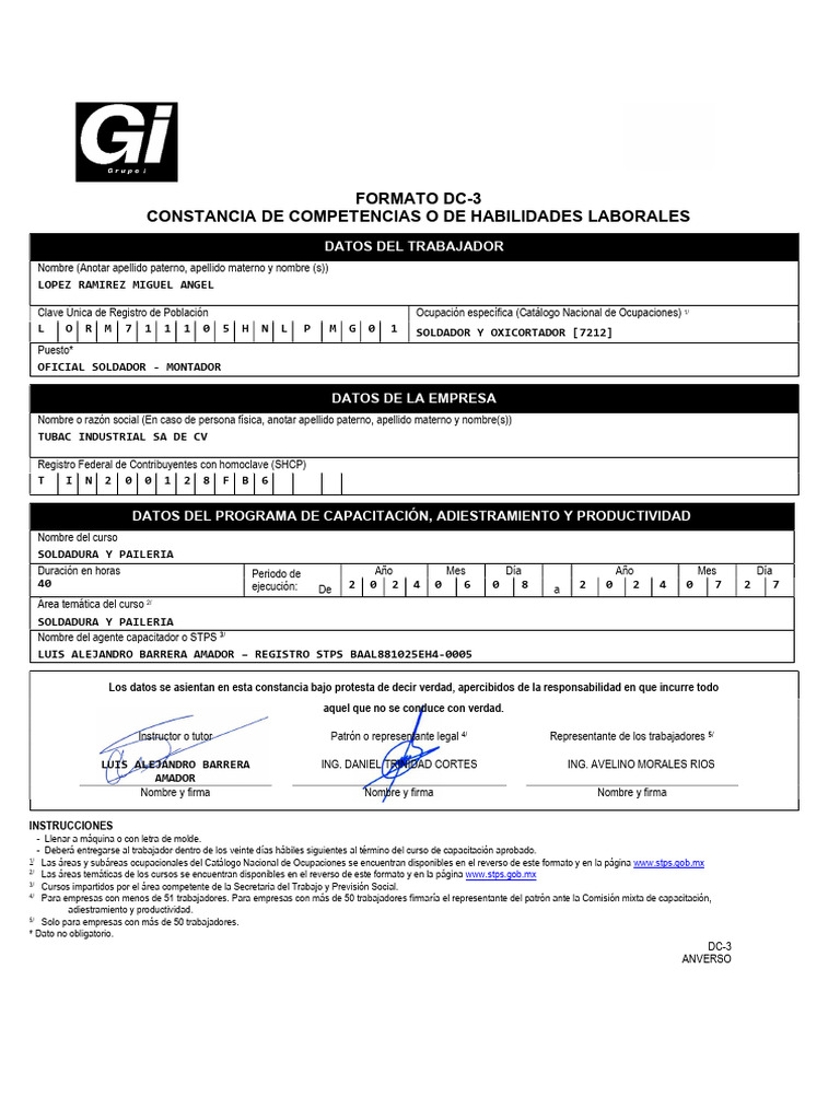 03.- MIGUEL ANGEL LOPEZ RAMIREZ - DC3 | PDF