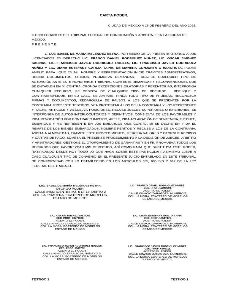 Cartas Poder Laborales 2025 | PDF | Sentencia (ley) | México