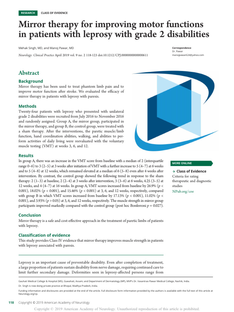 Mirror Therapy for Leprosy Rehabilitation | PDF | Leprosy | Physical ...