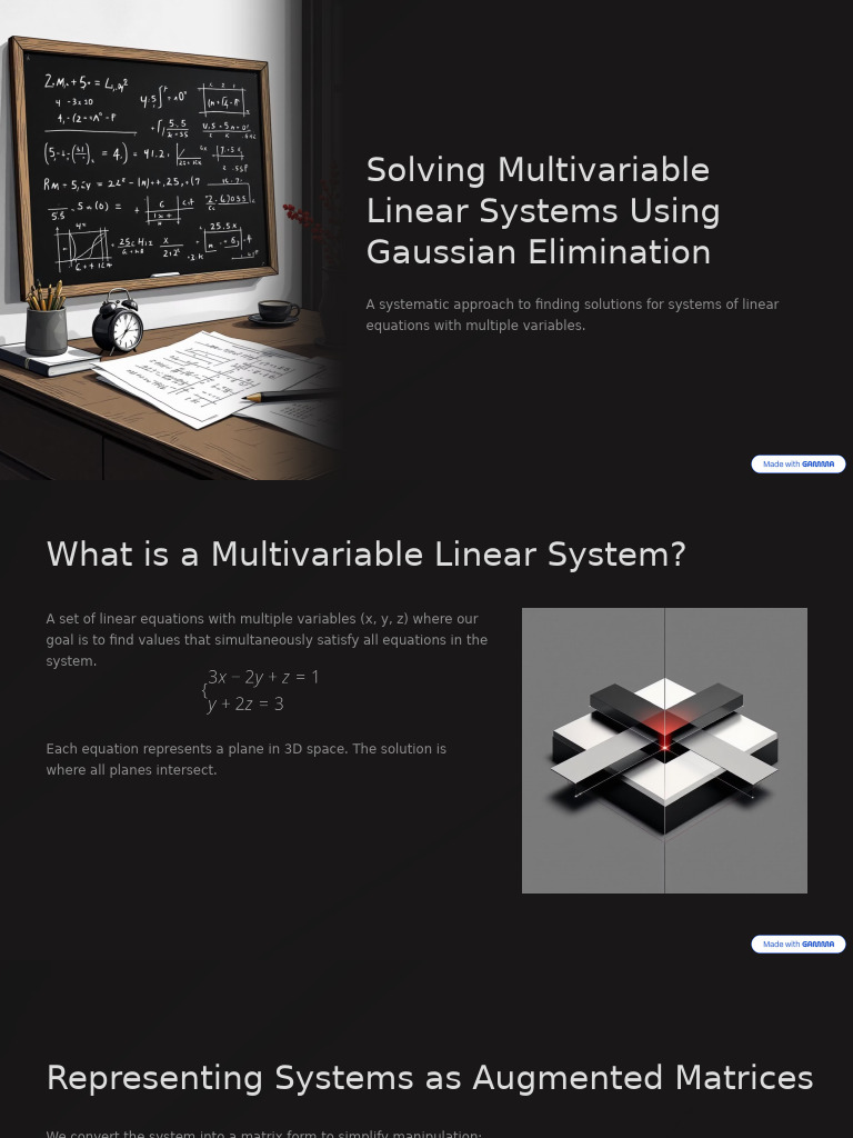 Solving Multivariable Linear Systems Using Gaussian Elimination | PDF ...