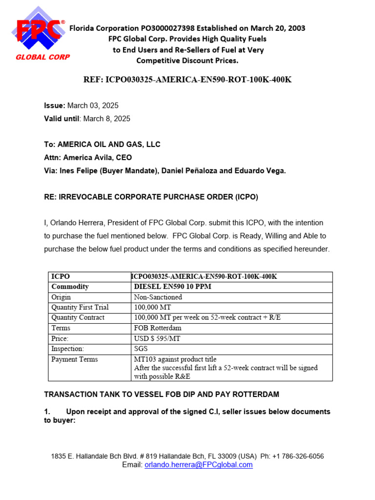 FPC Global Corp. Fuel Purchase Order | PDF