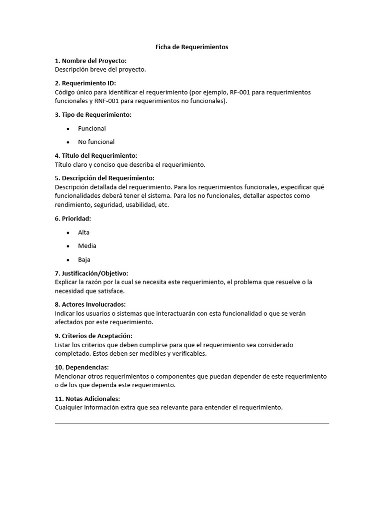 Ejemplo Ficha de Requerimientos | PDF | Informática | Tecnologías de la información