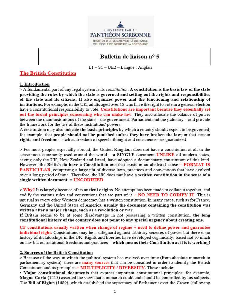 2024-25 Bulletin de Liaison 5 - British Constitution | PDF | Constitution | Constitution Of The ...