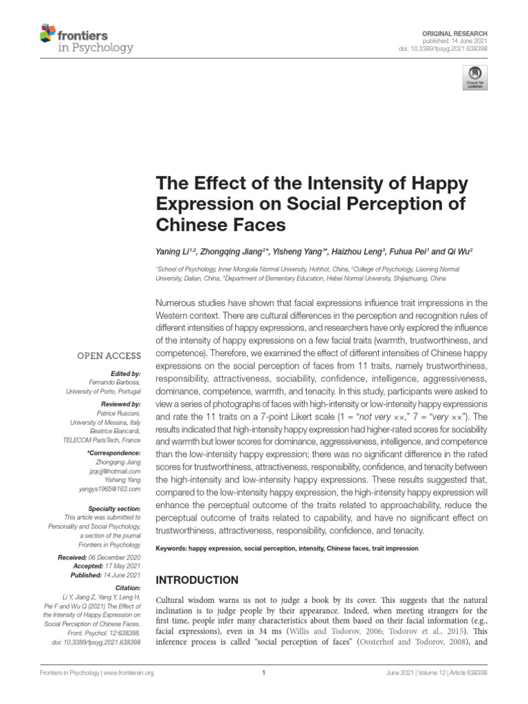 Happy Expression Intensity and Social Perception | PDF | Facial ...