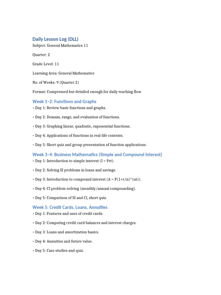 General Math 11 Daily Lesson Log | PDF