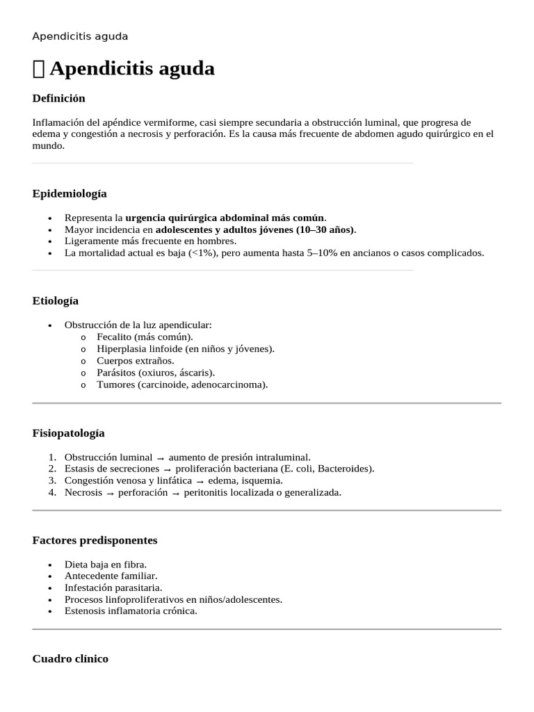 Apendicitis Aguda | PDF | Síntomas y signos | Especialidades Quirúrgicas