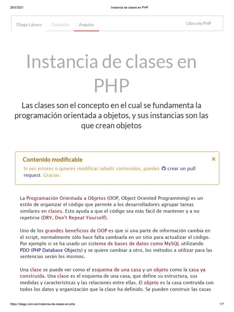Instancia de Clases en PHPW | PDF | Php | Variable (informática)