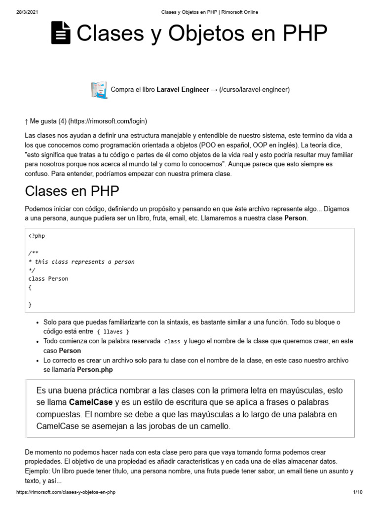 Clases y Objetos en PHP - Rimorsoft Online | PDF | Php | Herencia (Programación Orientada a Objetos)
