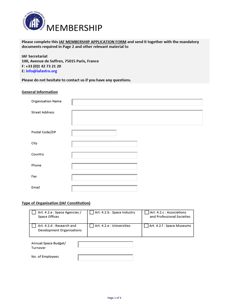IAF Membership Application Form | PDF