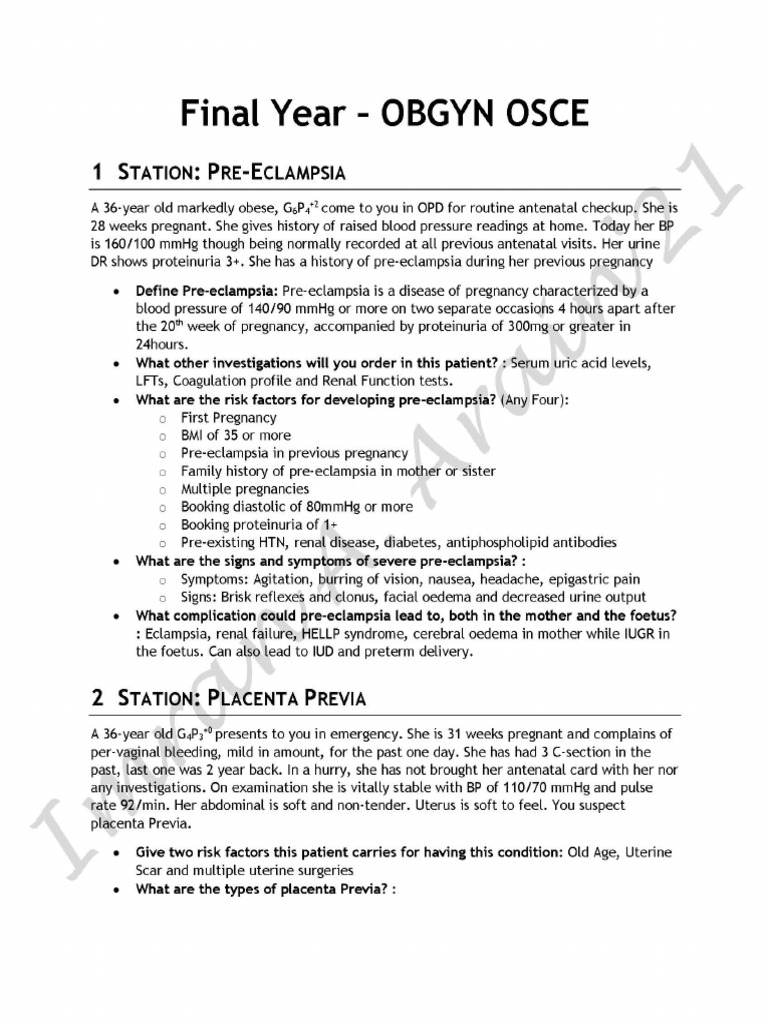 OBGYN Solved OSCE Stations | PDF