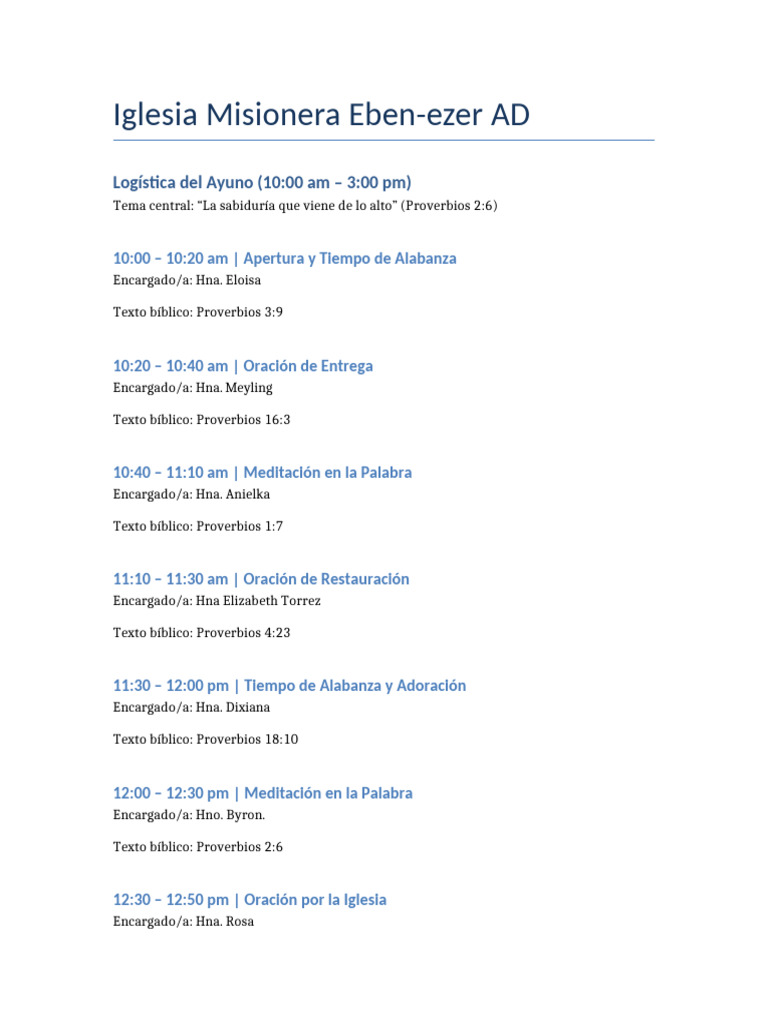 Ayuno Logistica Ebenezer | PDF