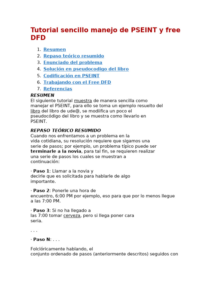 Tutorial Sencillo Manejo de PSEINT y Free DFD | PDF | Algoritmos ...