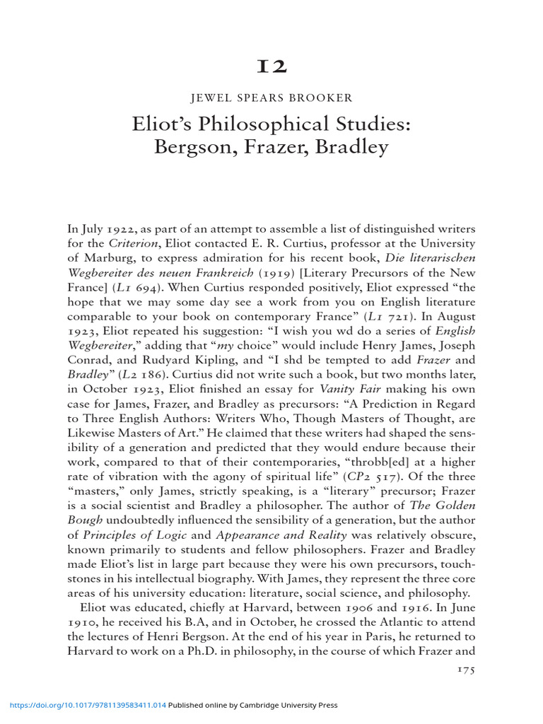 Eliots Philosophical Studies Bergson Frazer Bradley | PDF | Idealism ...