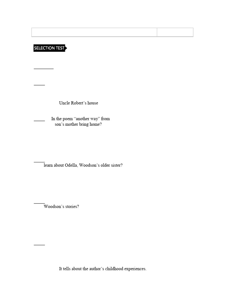 Brown Girl Dreaming Comprehension Test | PDF